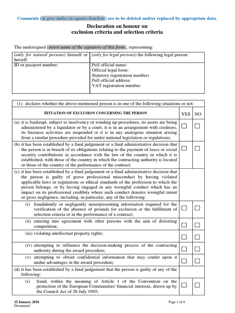 A14 Declaration Honour en | PDF | European Union | Political Corruption