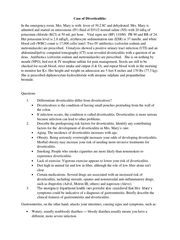 Acute Diverticulitis Case Study | PDF | Nausea | Pain