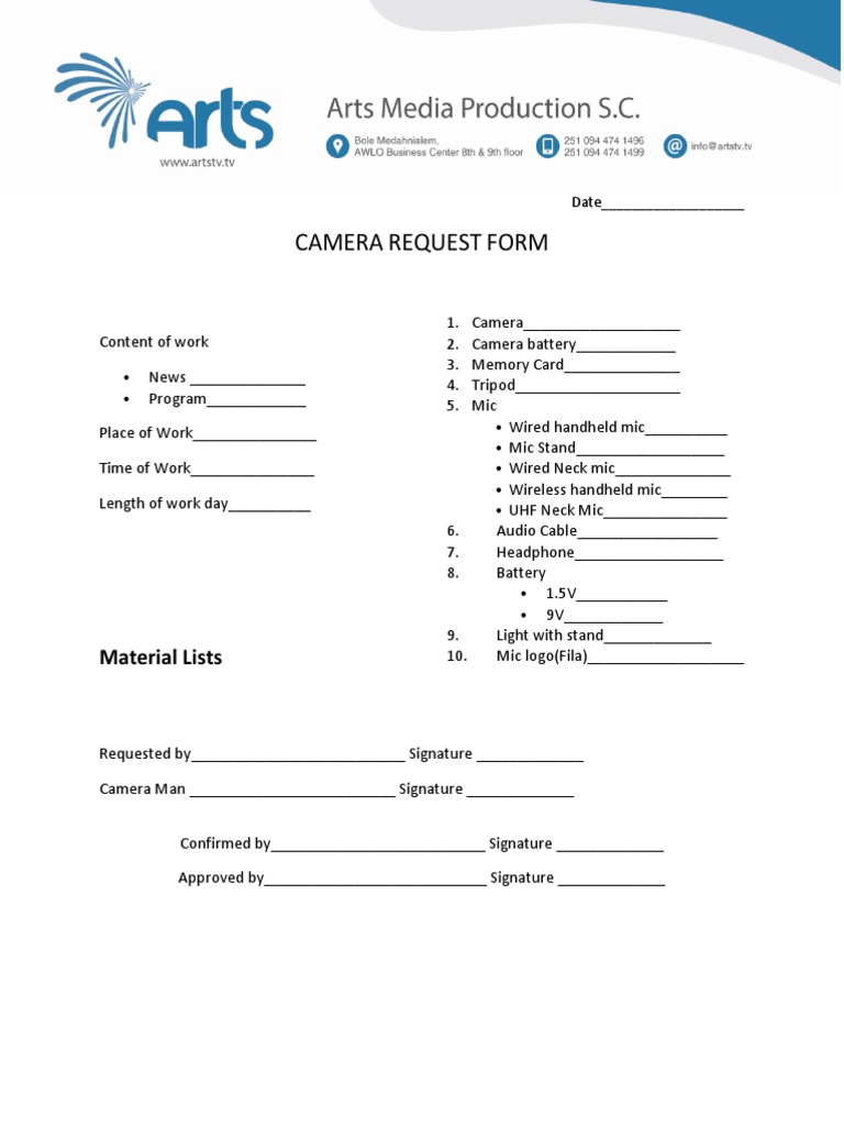 Camera Request Form: Material Lists | PDF | Consumer Electronics ...