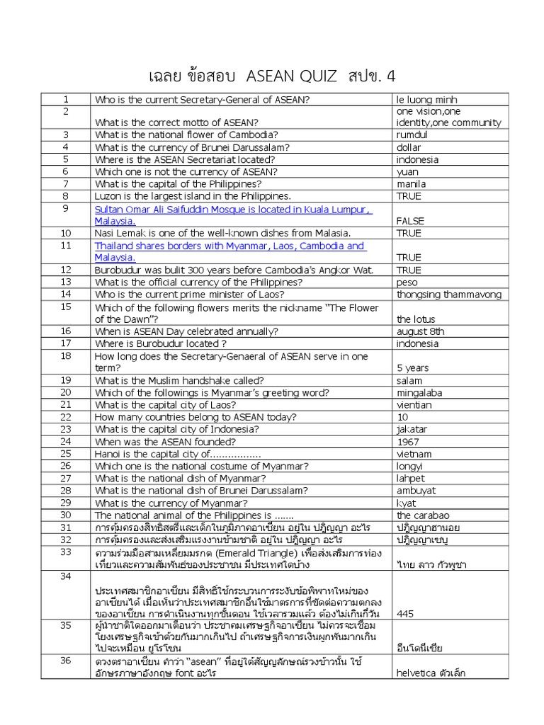 Asean Quiz | PDF