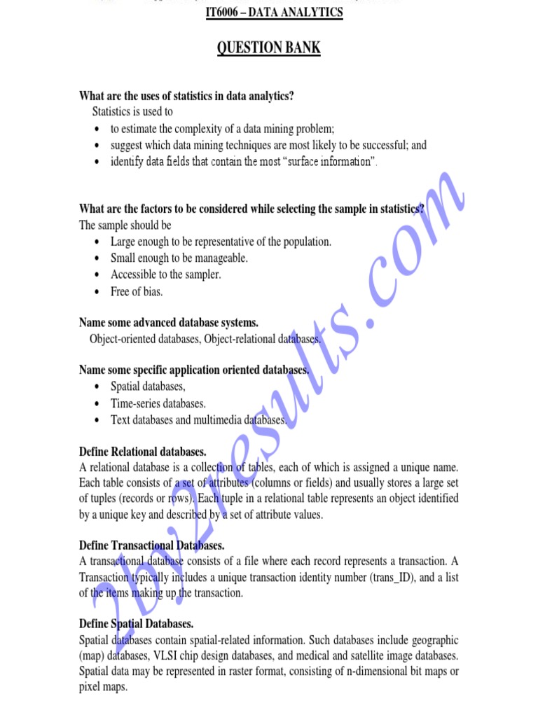 Data Analytics 2marks PDF | PDF | Data Warehouse | Cluster Analysis