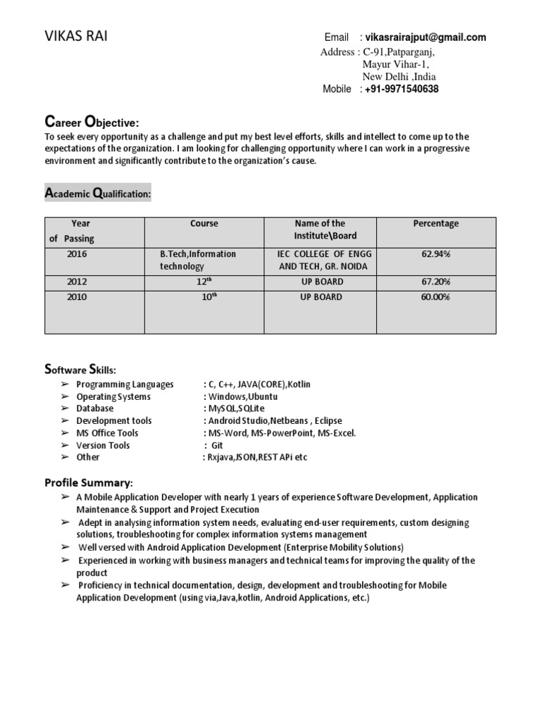 Vikas Resume Exp | PDF | Software Development | Android (Operating System)