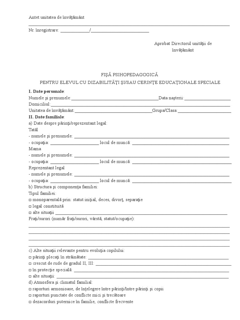 Fisa Psihopedagogica Copil Cu Ces