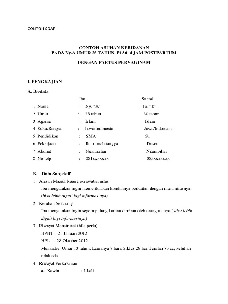 Contoh Soap Askeb Nifas | PDF
