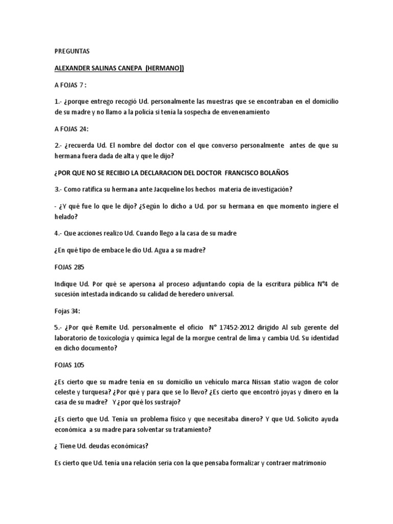 pliego interrogatorio | Bienestar