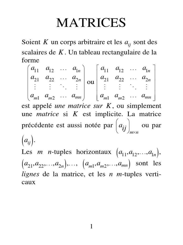 Introduction aux Matrices et Opérations | PDF | Matrice (Mathématiques ...
