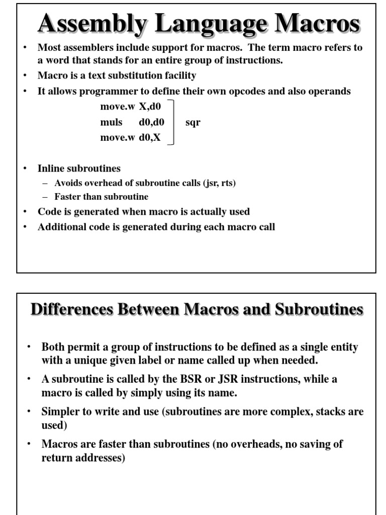 Macro Subroutine Assembly Language 