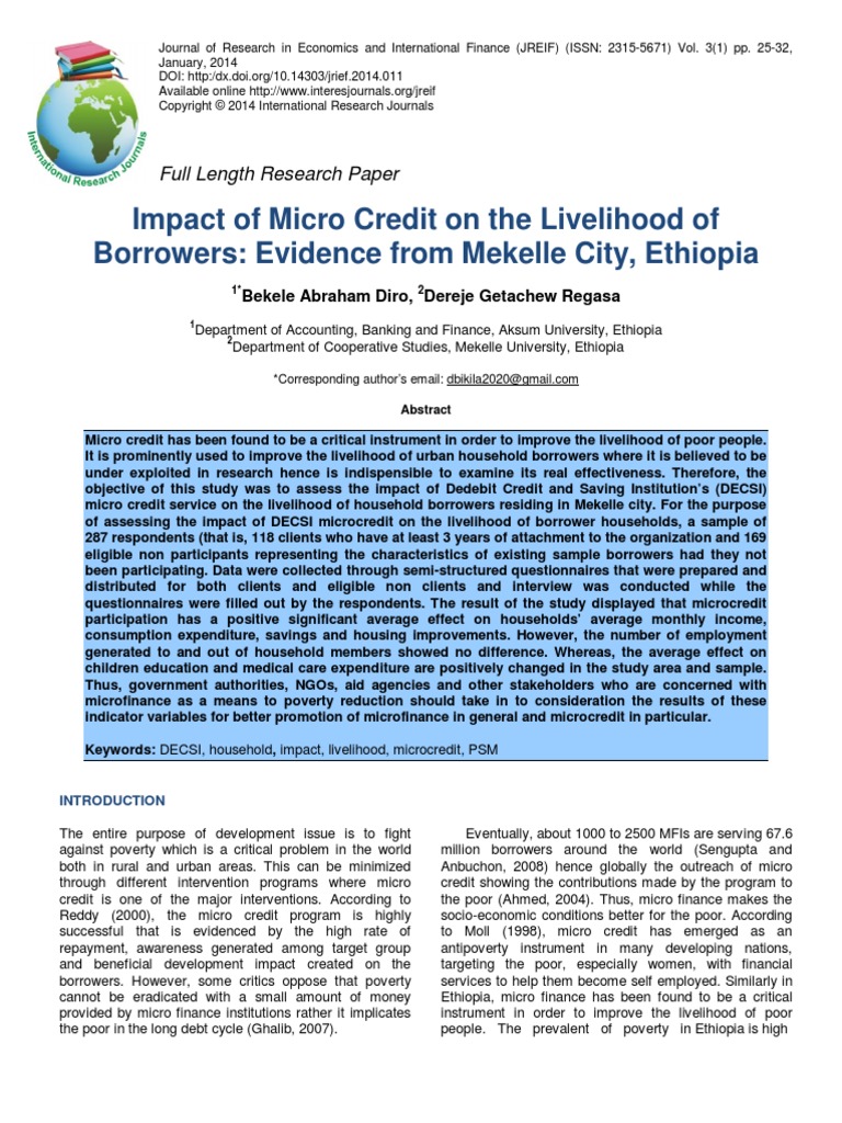 Impact of Micro Credit On The Livelihood of Borrowers Evidence From ...
