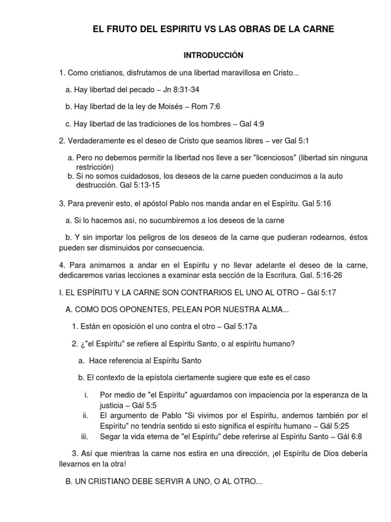 Fruto del Espíritu y Obras de la Carne | PDF | Pecado | Cristo (título)