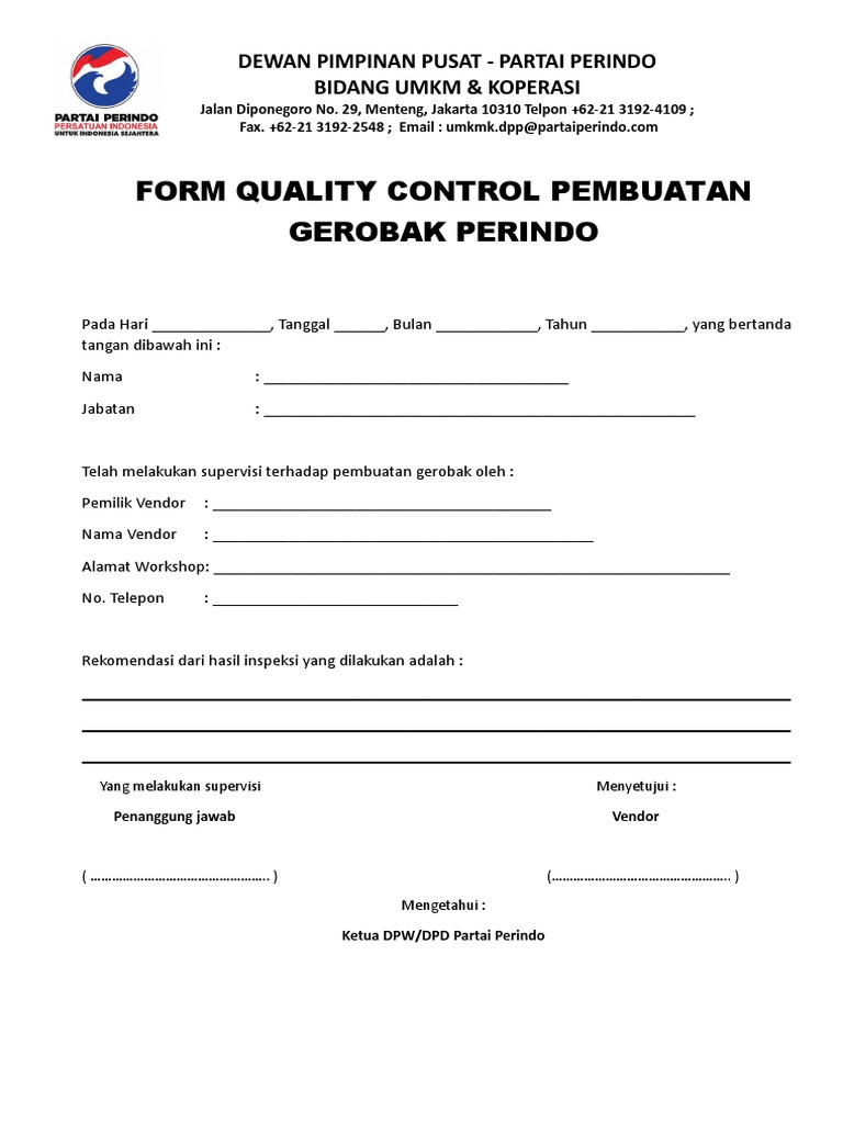 Form Quality Control Pembuatan Gerobak-1 | PDF