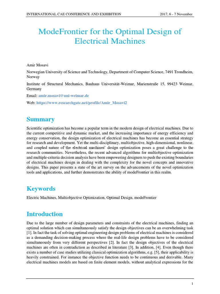 ModeFrontier For The Optimal Design of Electrical Machines | PDF | Mathematical Optimization ...