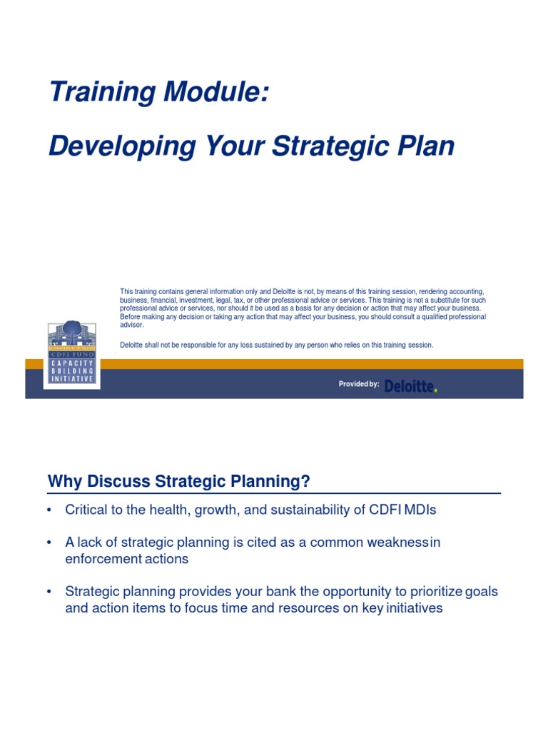 Strategic Planning for CDFI MDIs | PDF | Swot Analysis | Strategic Planning