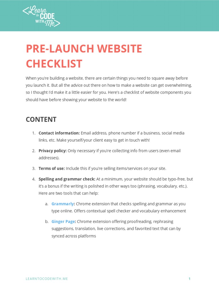 Pre-Launch Website Checklist PDF | PDF | Search Engine Optimization ...