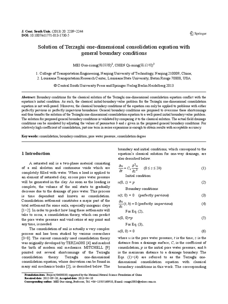 Solution of Terzaghi One-dimensional Consolidation Equation With Generl ...