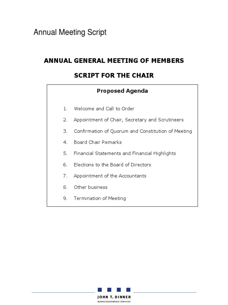 C) Annual Meeting Script | PDF | Proxy Voting | Board Of Directors