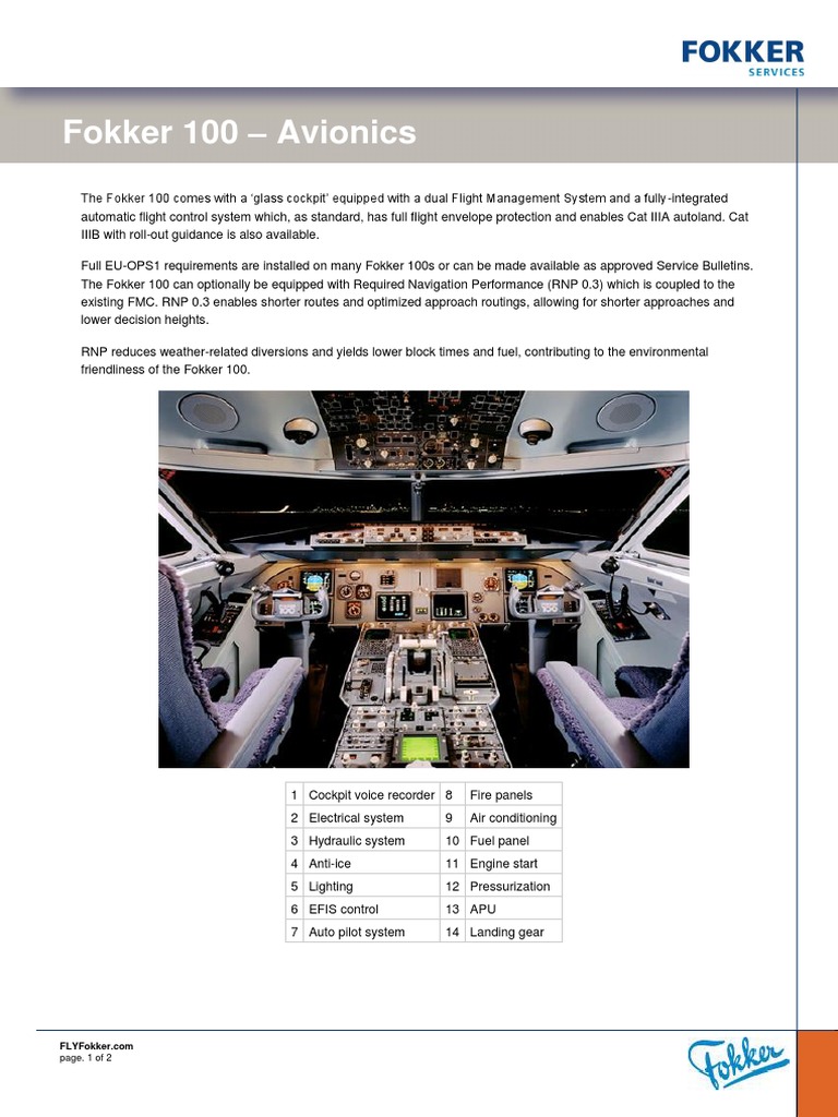 Fokker 100 Avionics Overview | PDF | Avionics | Aircraft Flight Control System