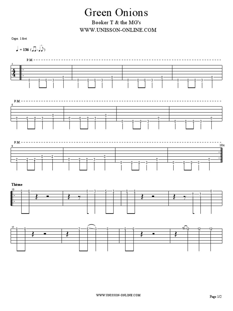Green Onions Booker T and The MG S Tablature Guitar Pro | PDF ...