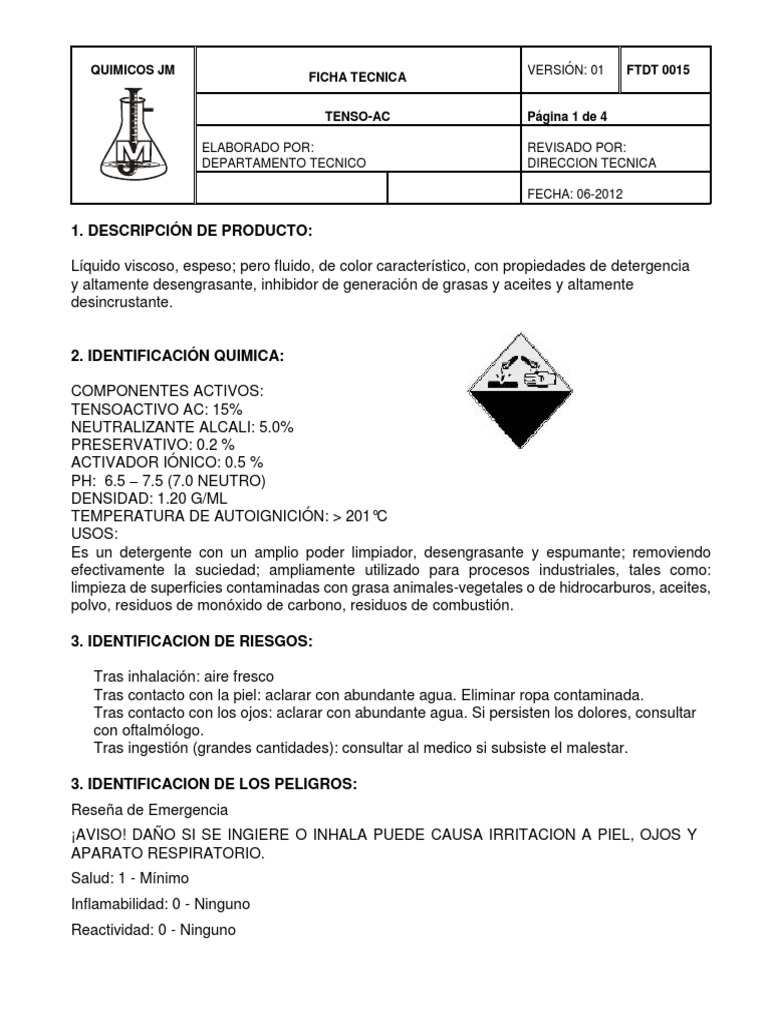 FIcha Tecnica Detergente Neutro | PDF | Residuos | Detergente