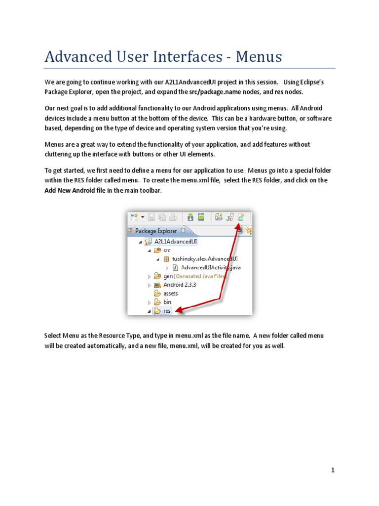 Lesson 1 Step 7 Advanced User Interface Part 2 Menus Pdf Pdf Menu Computing Android 