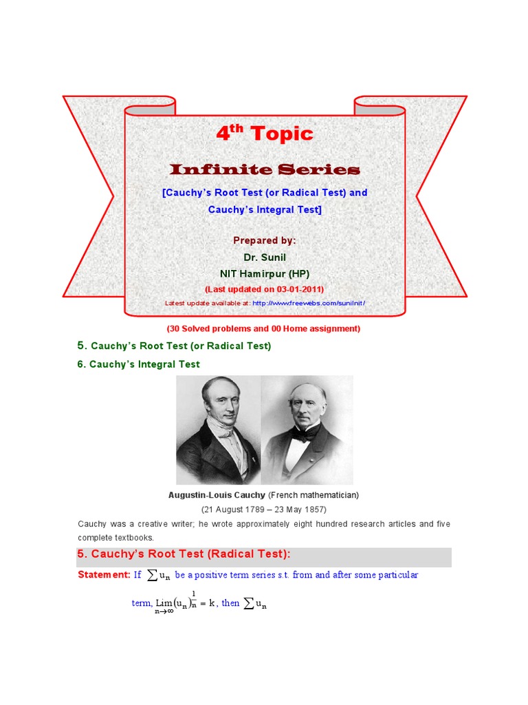 L4-Cauchy's Root Test, Cauchy's Integral Test | PDF | Series ...
