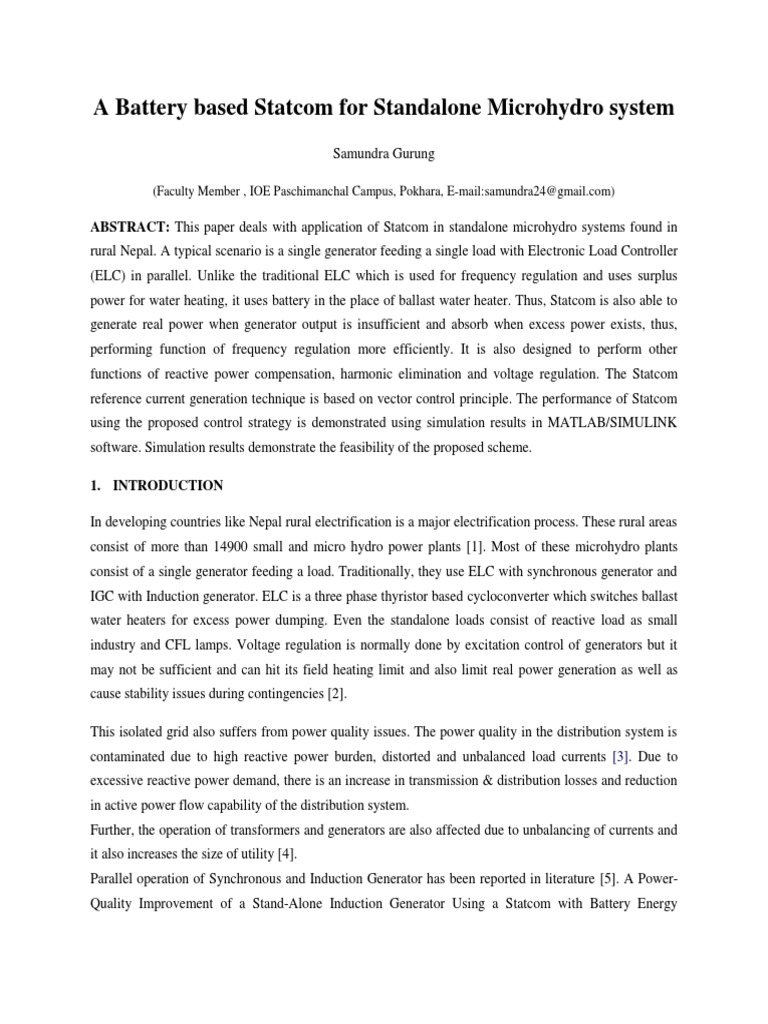 A Novel Statcom With Energy Storage For | PDF | Electric Power | Ac Power