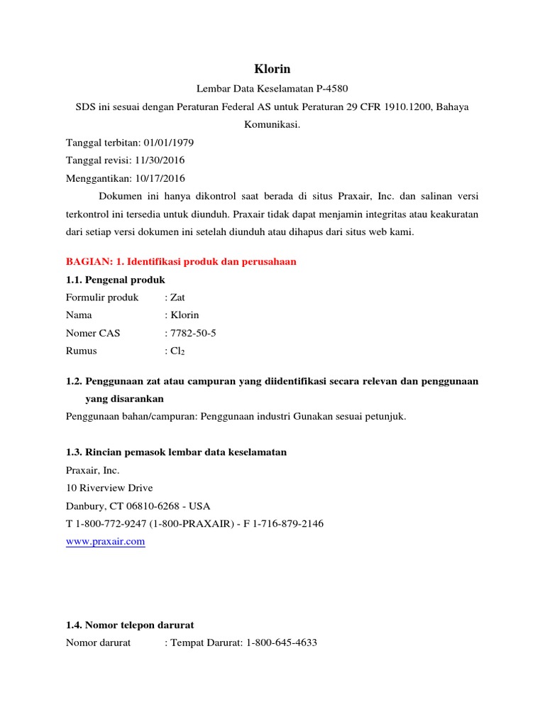 MSDS Klorin | PDF