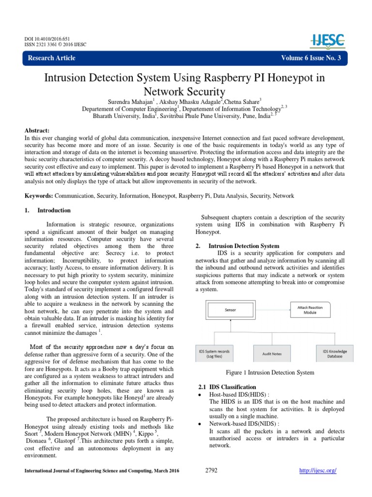 Intrusion Detection System Using Raspberry Pi Honeypot In Network 2534