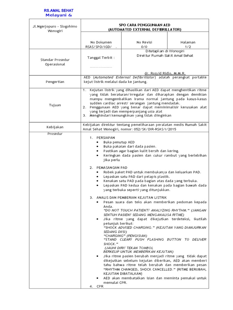 Spo Penggunaan Aed | PDF