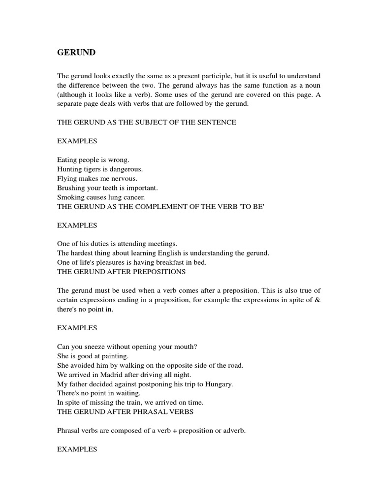 Gerund, Participle, Infinitive | PDF | Verb | Preposition And Postposition
