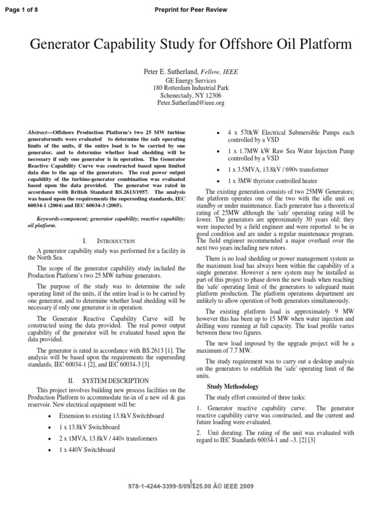 Generator Capability Study For Offshore Oil Platform | PDF | Electric ...