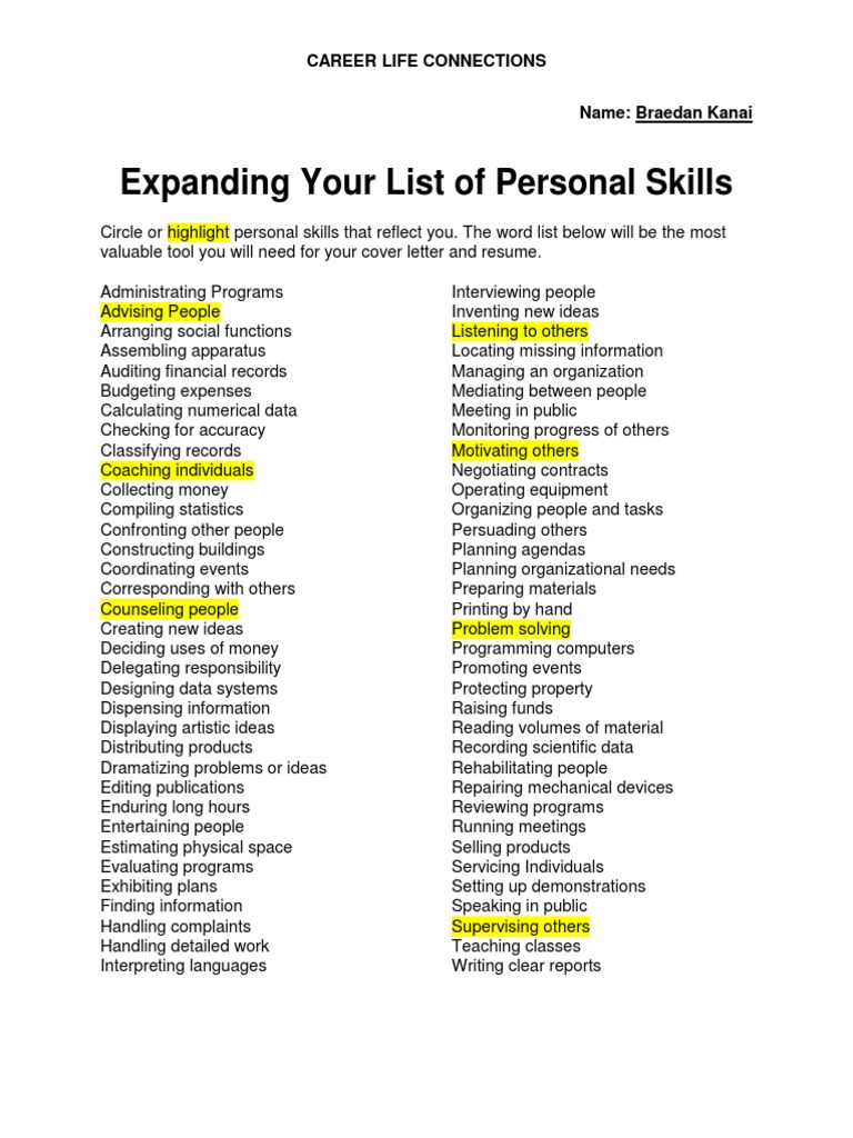 Expanding Your List of Personal Skills CLC 11 | PDF | Data | Information