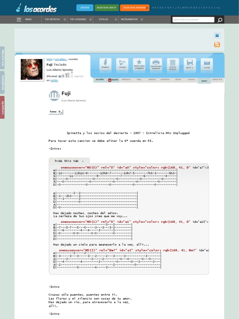 Fuji Piano de Luis Alberto Spinetta | PDF | Composiciones Musicales | Producción musical