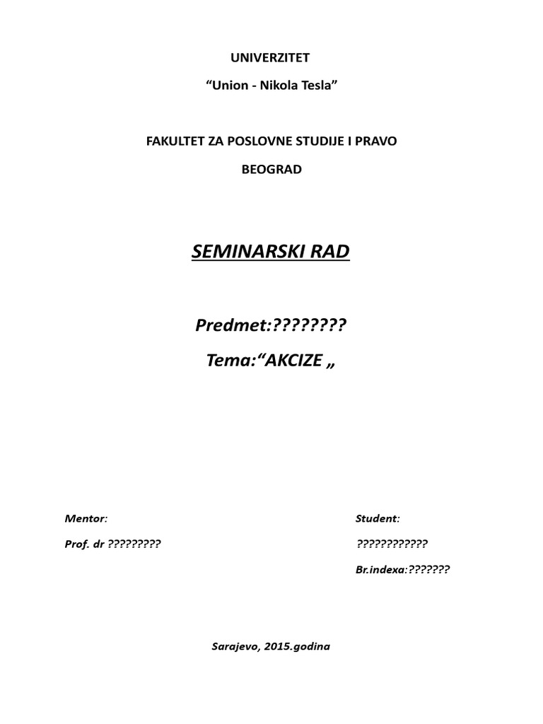 Akcize Seminarski Rad | PDF