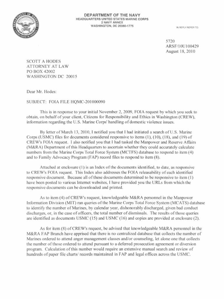 FOIA Response on Marine Corps Domestic Violence | PDF | United States ...