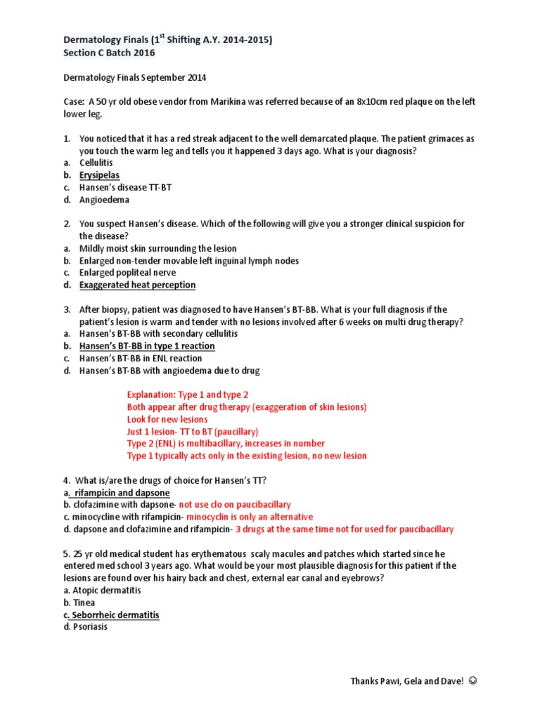 Dermatology Finals Case Studies 2014 | PDF | Dermatitis | Psoriasis