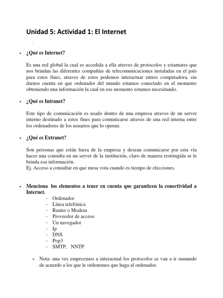 Unidad 5 Actividad 1 El Internet | Redes | Servidor web