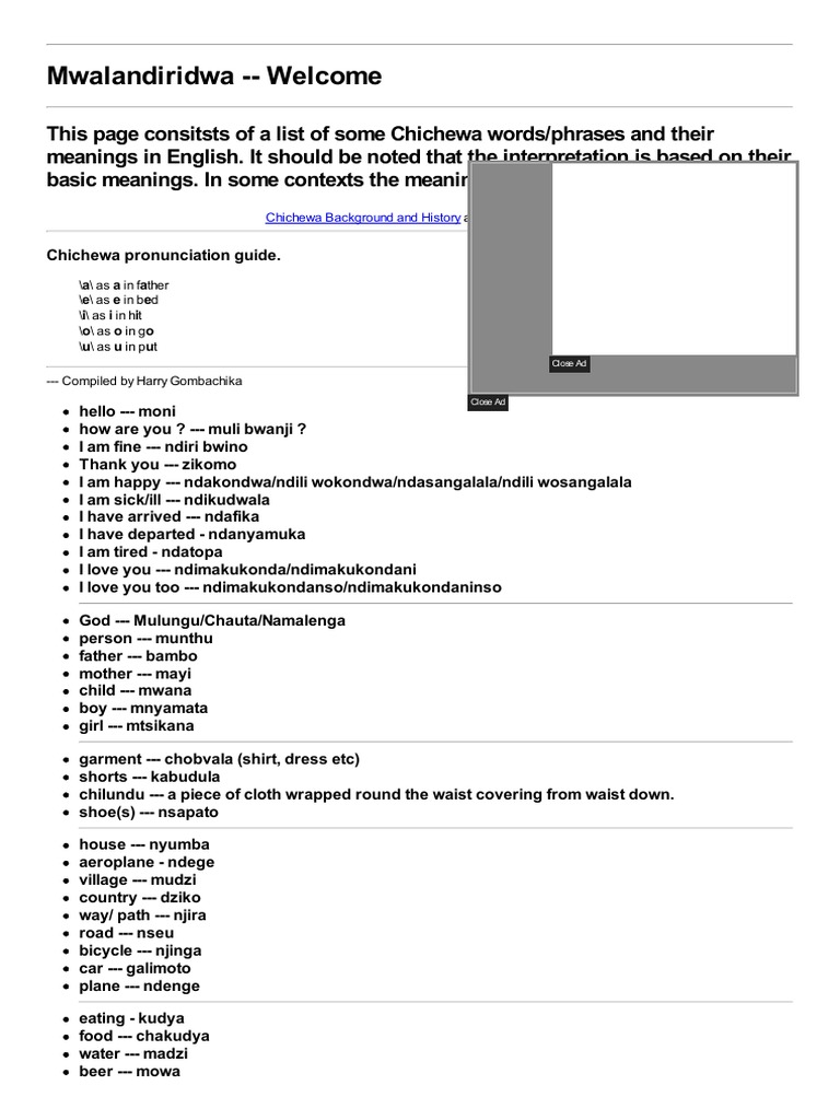 MALAWI - Learn Chichewa-Htm | PDF | Foods | Languages