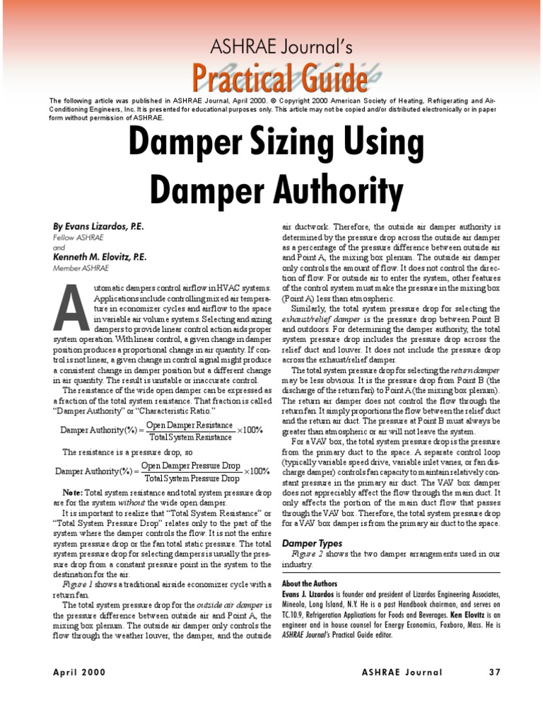 Damper Sizing Authority | PDF | Duct (Flow) | Hvac