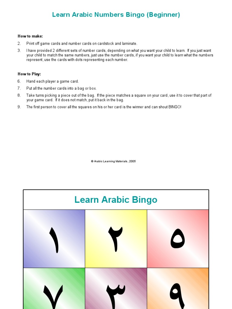 Arabic Bingo Numbers PDF | PDF | Games Of Chance | Gaming