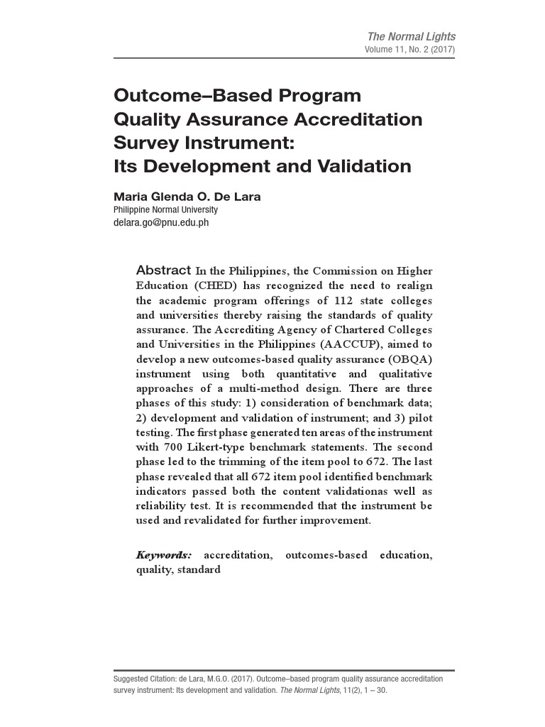 Outcome-Based Program Quality Assurance Accreditation Survey Instrument: Its Development and ...
