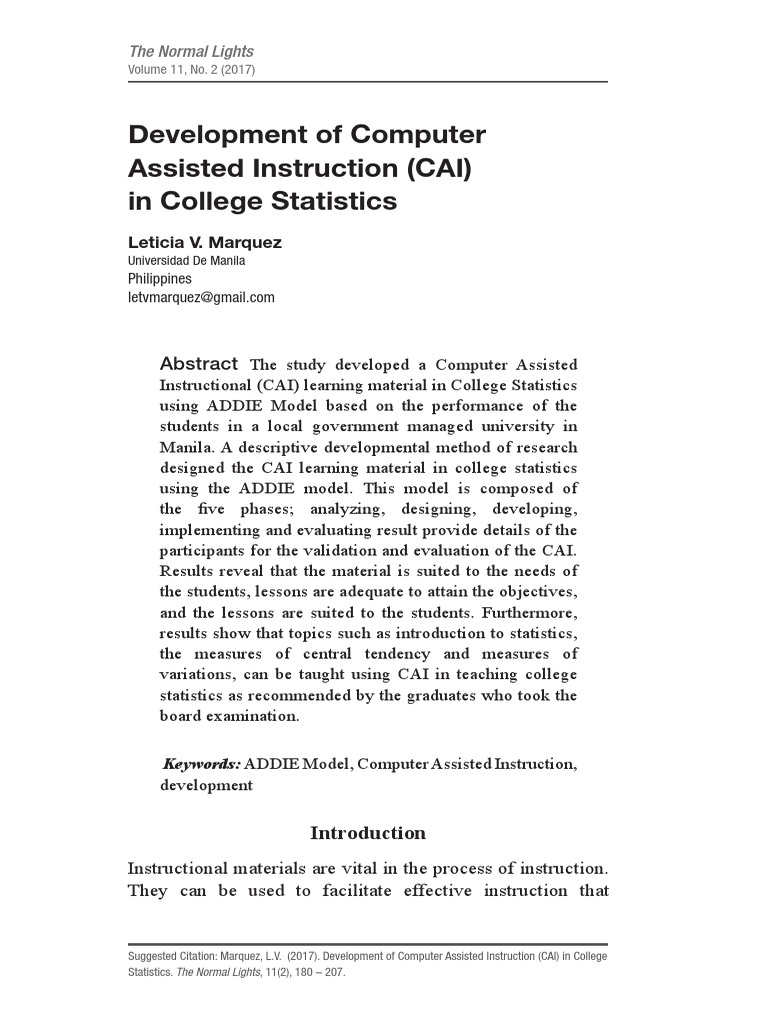 Development of Computer Assisted Instruction (CAI) in College ...