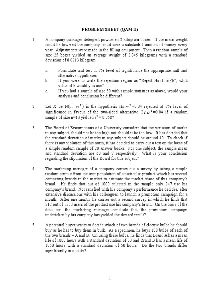 Statistical Analysis Problem Set | PDF | Statistical Hypothesis Testing ...
