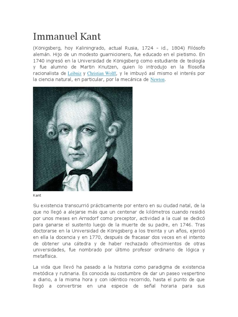 Immanuel Kant Biografia | PDF | Crítica de la razón pura | Immanuel Kant