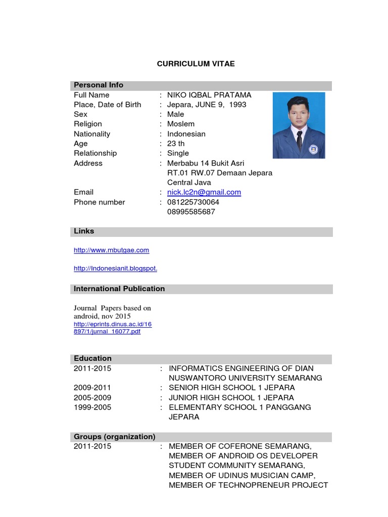 CV Niko Iqbal Pratama - 1 PDF | PDF | Android (Operating System) | Software