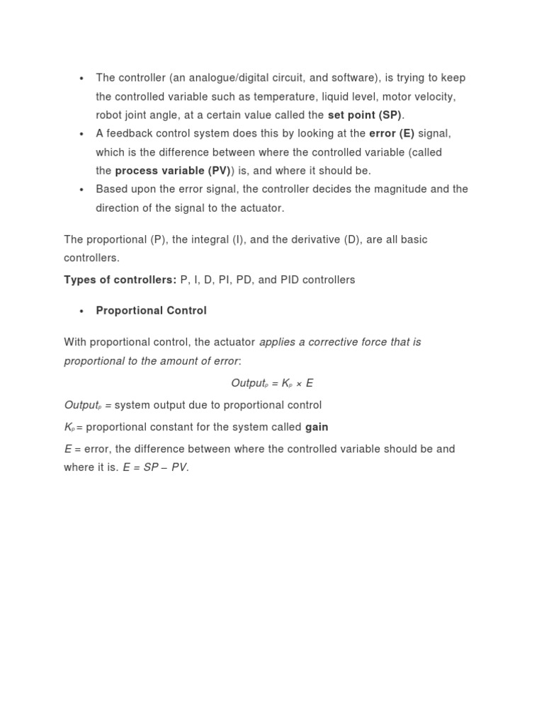 Types of Controllers: P, I, D, PI, PD, and PID Controllers | PDF ...