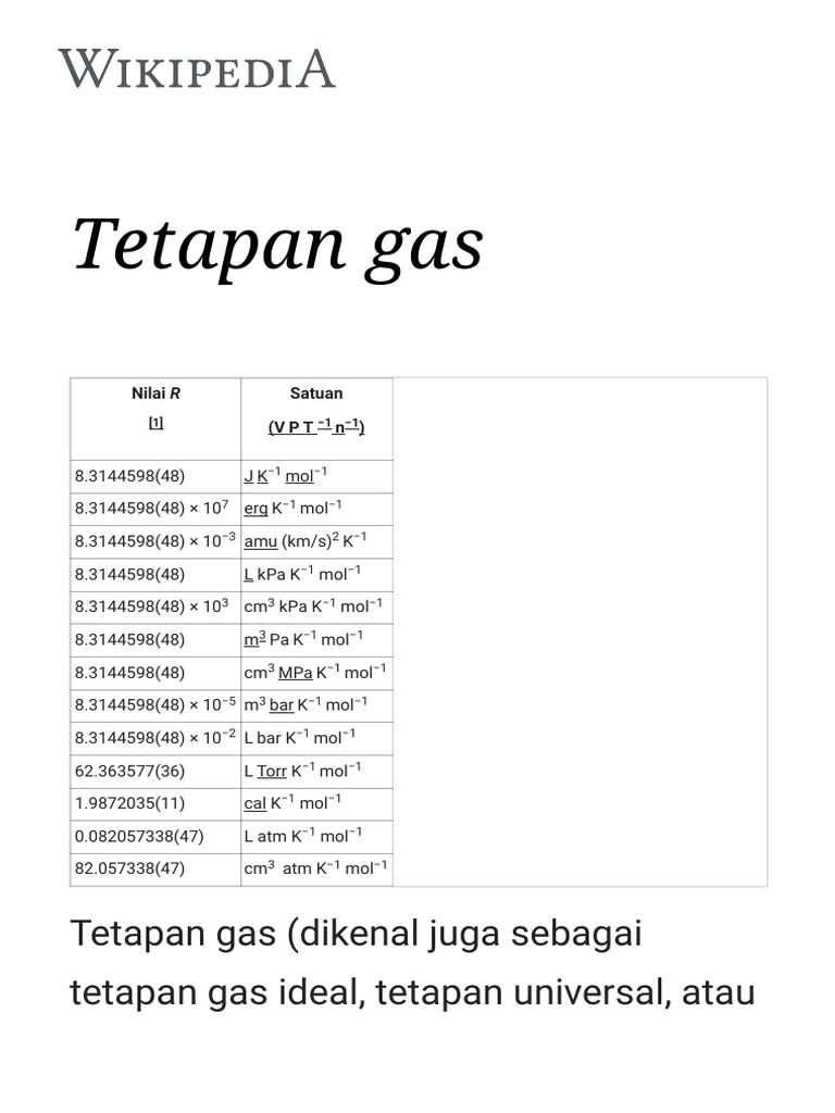 Tetapan Gas - Wikipedia Bahasa Indonesia, Ensiklopedia Bebas | PDF