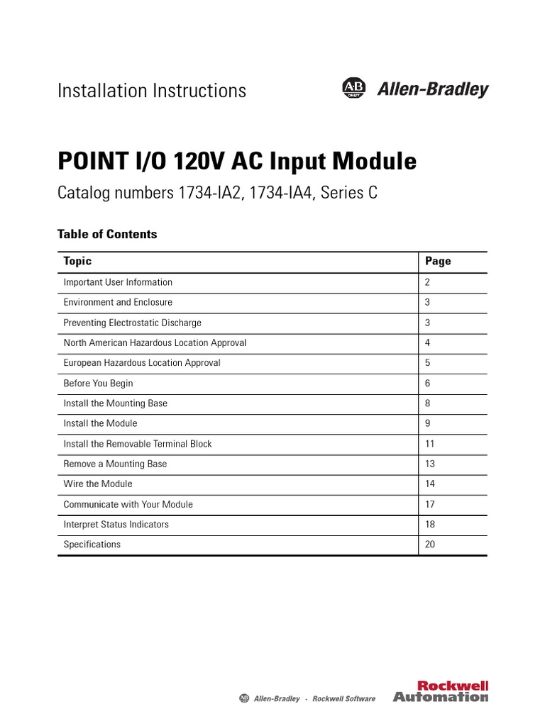 POINT I/O 120V AC Input Module: Installation Instructions | PDF | Mains ...