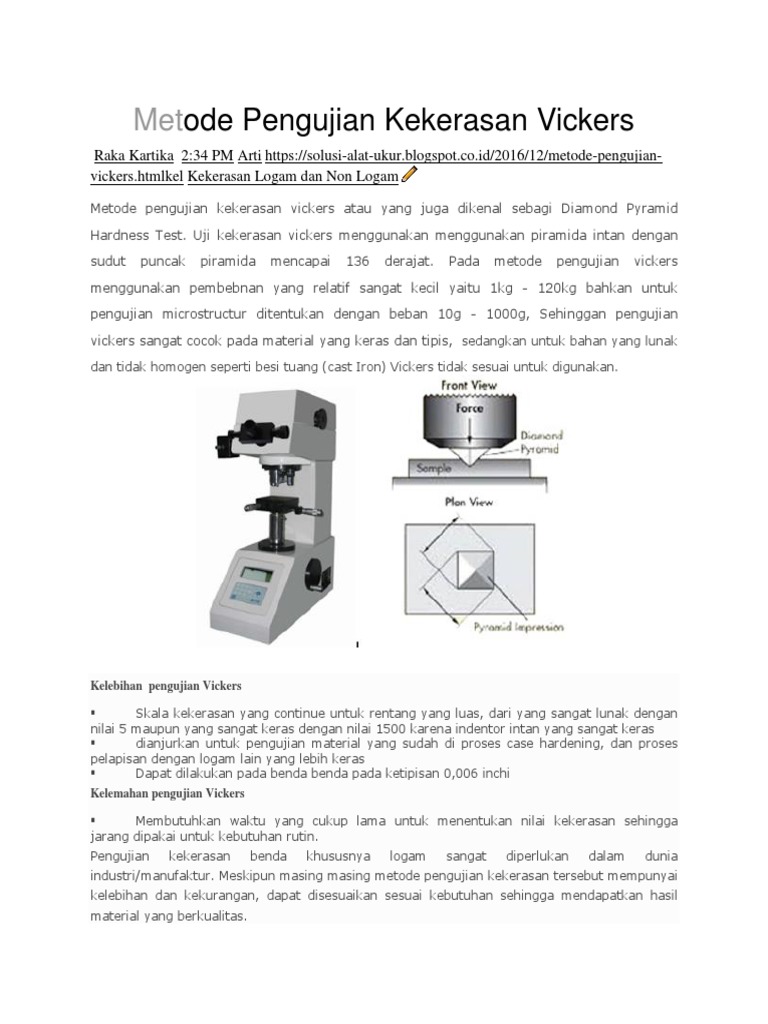 Metode Pengujian Kekerasan Vickers | PDF