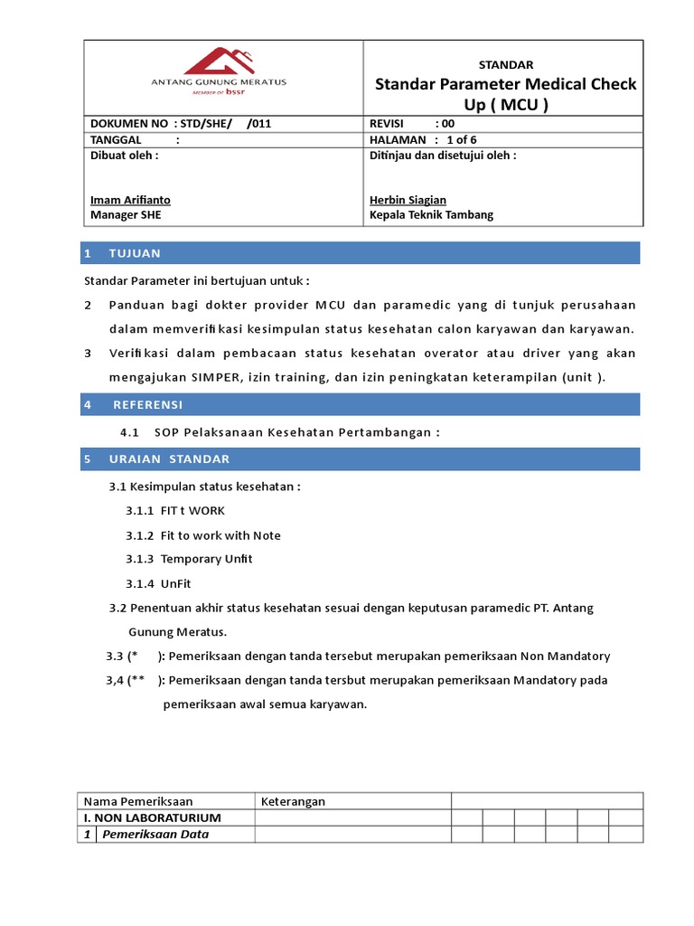 Standart Parameter Mcu | PDF