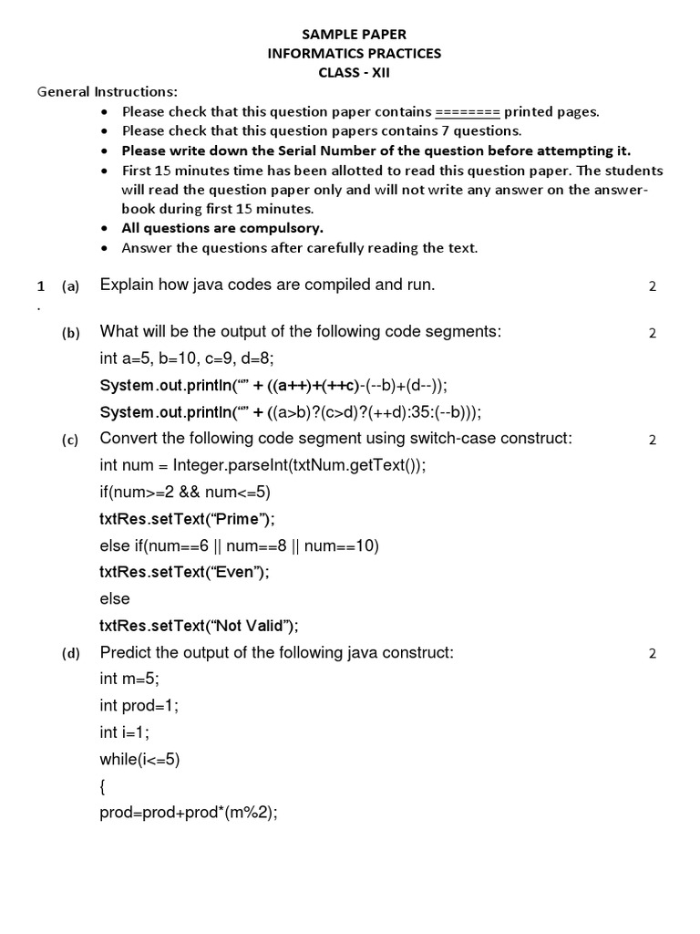 Sample Paper Informatics Practices Class - Xii | PDF | Information Retrieval | Databases